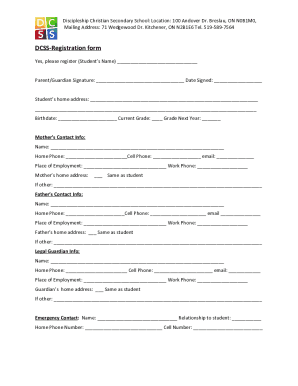 Fillable Online DCSS-Registration form - Discipleship Christian Fax ...