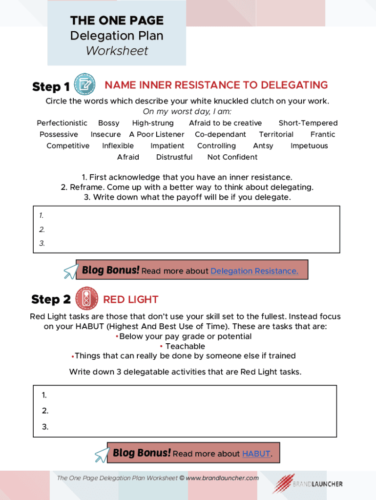 Fillable Online 10+ Delegation Worksheet Templates - PDF Fax Email ...