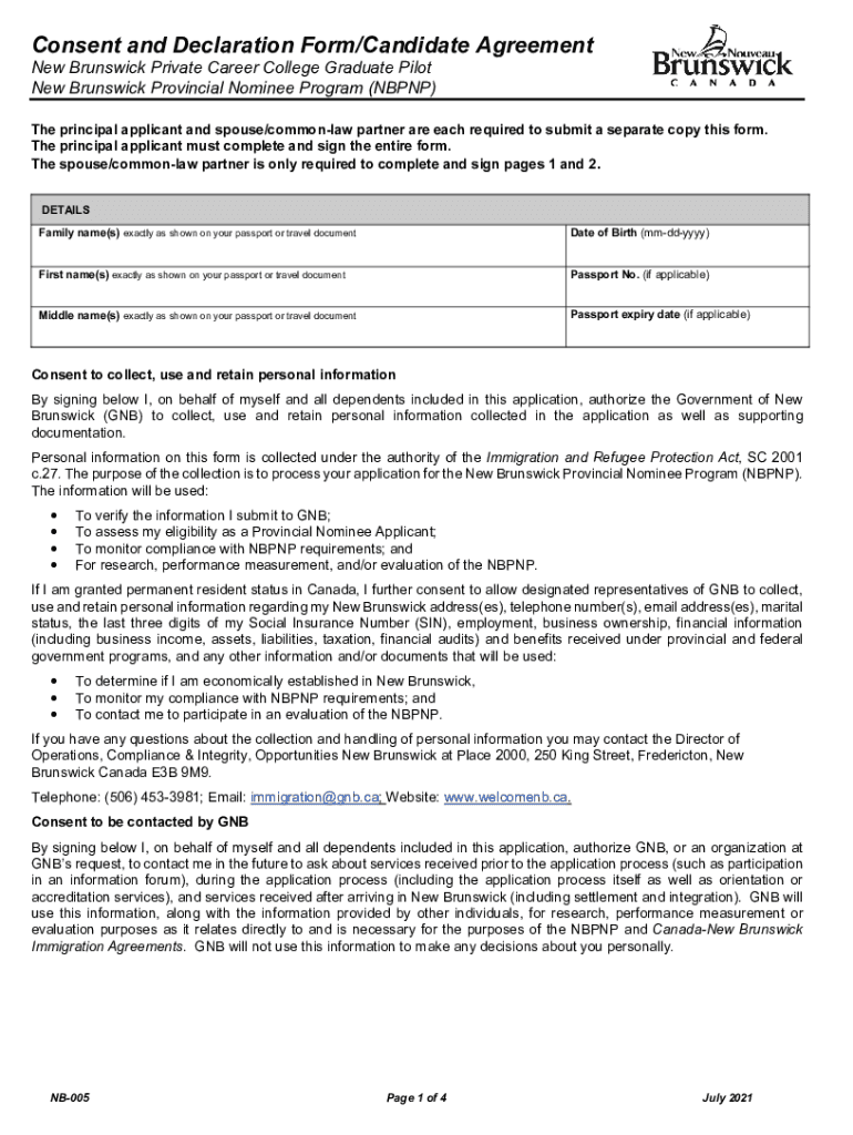 Fillable Online Consent and Declaration Form/Candidate Agreement Fax ...