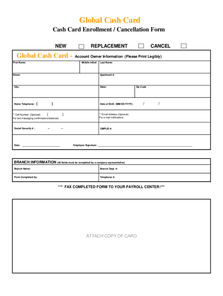 Fillable Online Global Cash Card FormFill Out Printable PDF Forms ...