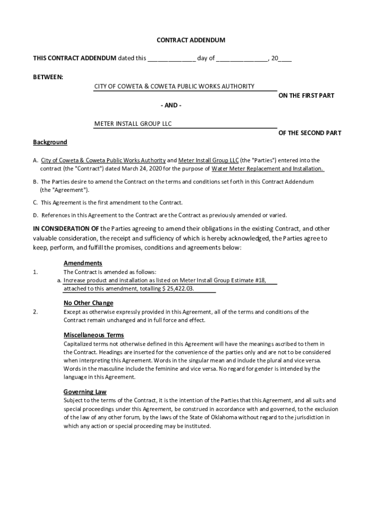 Fillable Online Contract Addendum: Contract Addendum Template, Format ...