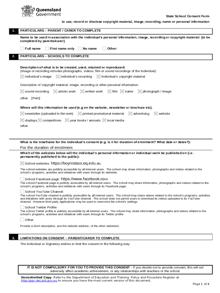State School Consent 1. PARTICULARSPARENT / CARER TO COMPLETE ... Doc ...