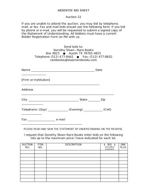 ABSENTEE BID SHEET Doc Template | pdfFiller