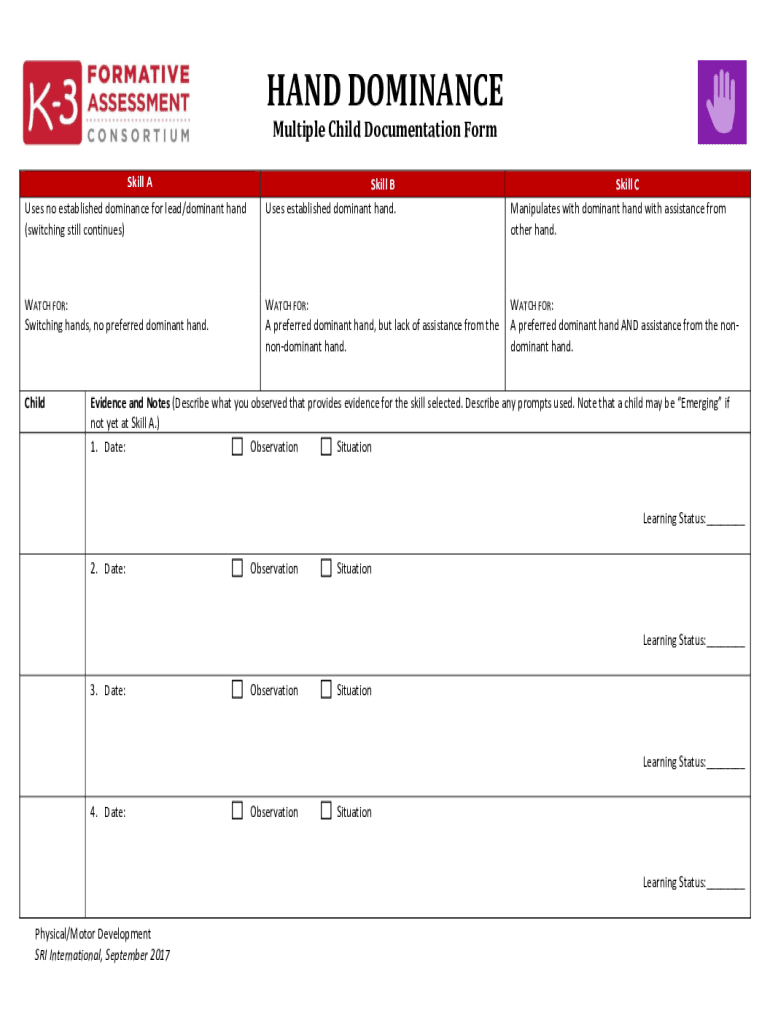 Fillable Online Hand Dominance Multiple Child Documentation Form Fax Email Print - pdfFiller