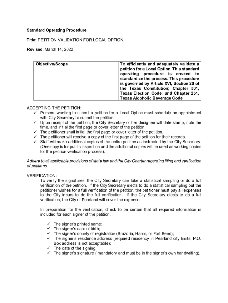 Fillable Online Standard Operating Procedure Title: PETITION VALIDATION ...