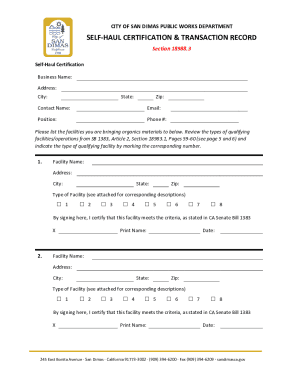Fillable Online CITY OF SAN DIMAS PUBLIC WORKS DEPARTMENT SELF-HAUL ...