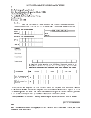 Fillable Online ELECTRONIC CLEARING SERVICES (ECS) MANDATE FORM ...