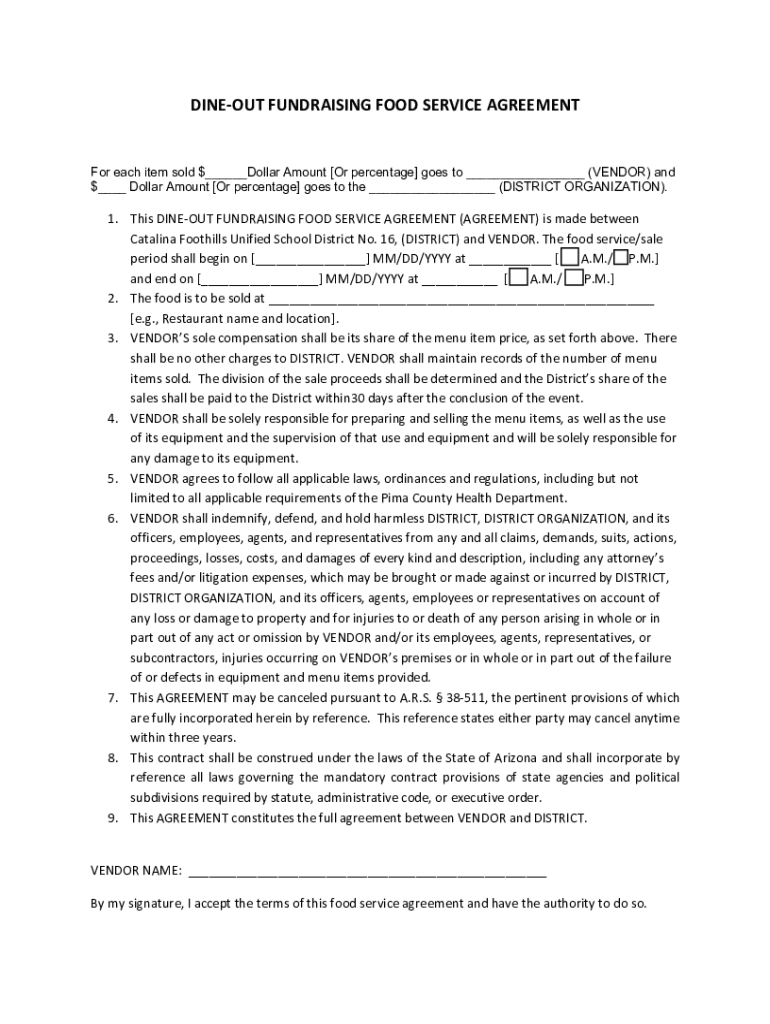 Fillable Online Dine Out Fundraising Food Service Contract Template Fax ...