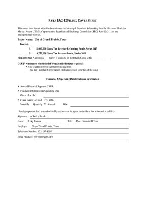 Fillable Online Rule 15c2-12 Filing Cover Sheet Issue(s) - Electronic ...