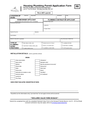 Fillable Online Housing Plumbing Permit Application Form Fax Email ...