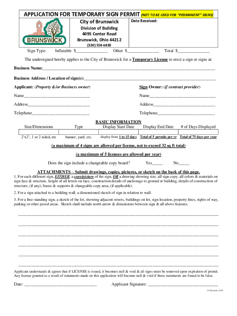 Fillable Online Temporary Sign PermitsTemecula CASign Permit ...