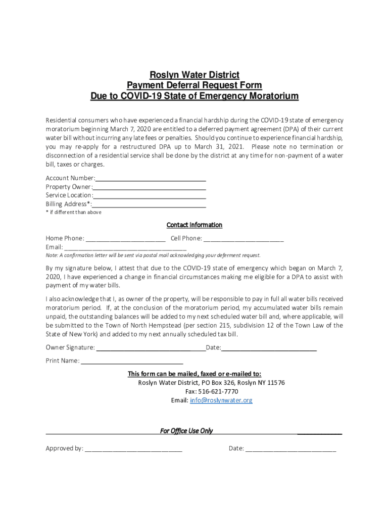 Fillable Online documents.dps.ny.govpublicCommonRoslyn Water District Payment Deferral Request ...