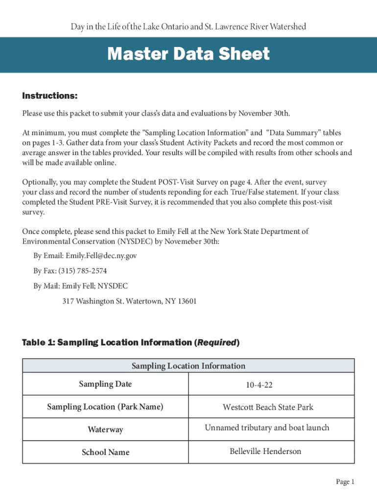 Fillable Online Day in the Life of Lake Ontario St Lawrence RIver 2022 ...