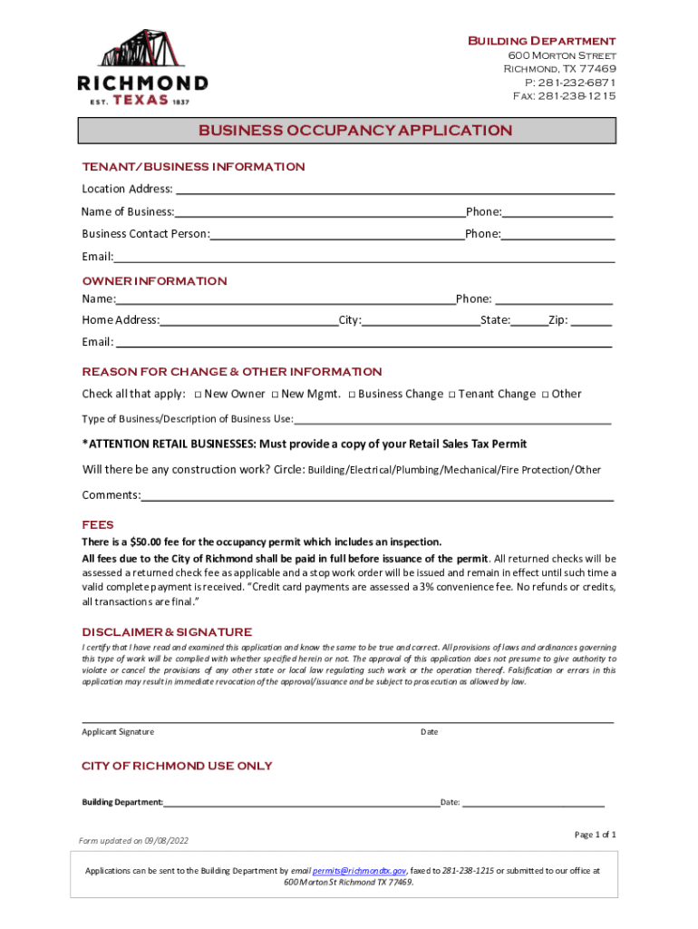 Fillable Online BUSINESS OCCUPANCY APPLICATION Fax Email Print - pdfFiller