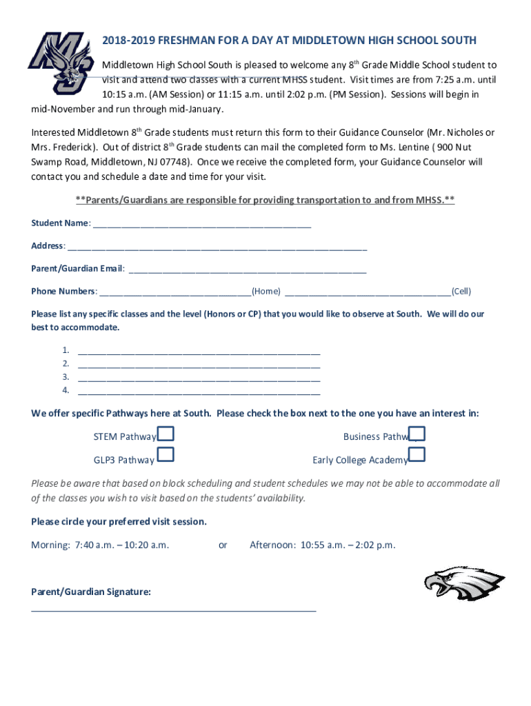 Fillable Online Middletown High School South in Middletown, NJ - US ...