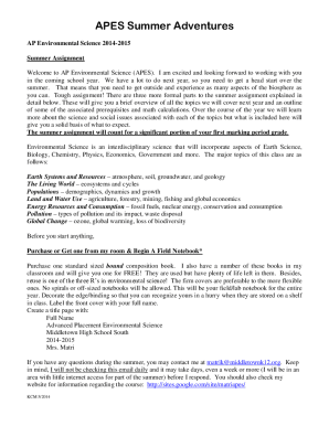 Fillable Online APES Summer Assignment - Ms. Benner's APES Website ...