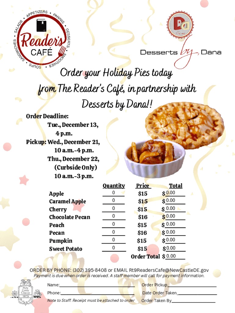 Fillable Online Winter Holiday Pie Order Form Fax Email Print - pdfFiller