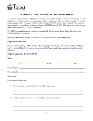 Fillable Online TEMPORARY TELECOMMUTING VULNERABILITY REQUEST Fax Email ...