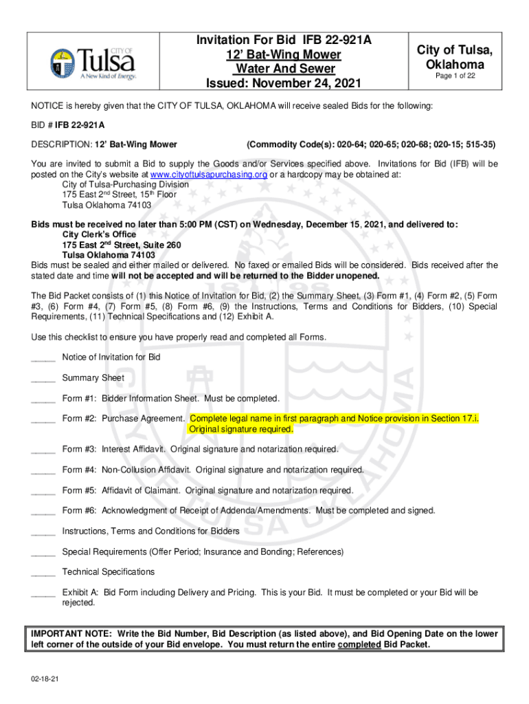 Fillable Online Invitation For Bid IFB 22-921A 12' Bat-Wing Mower Water And ... Fax Email Print ...
