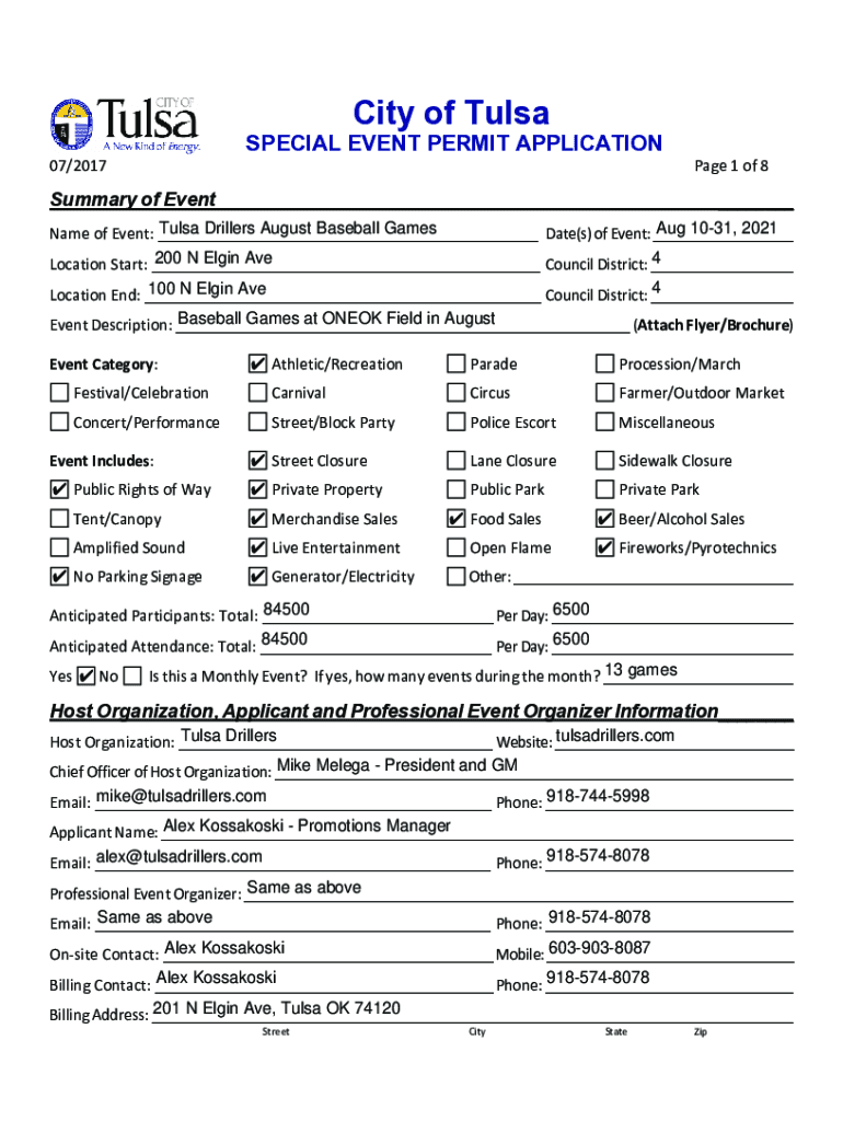Fillable Online Tulsa Drillers Baseball Games and Fireworks Displays (1) Fax Email Print - pdfFiller