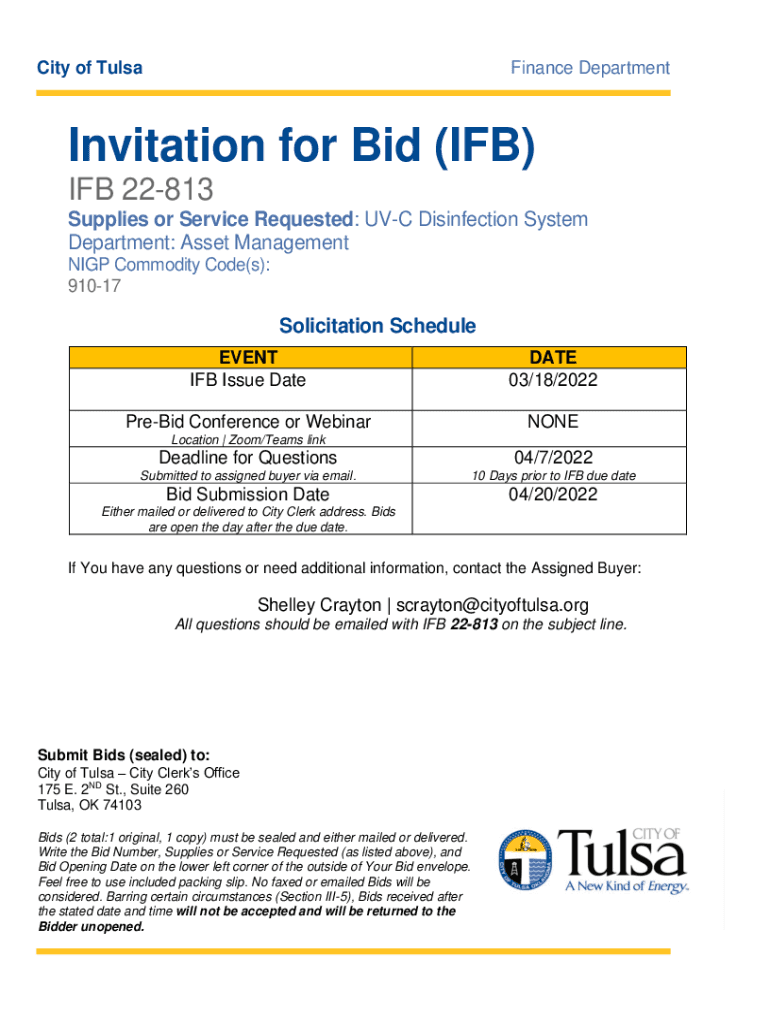 Fillable Online IFB 22-813 UV-C Disinfection System.pdf - City of Tulsa Fax Email Print - pdfFiller