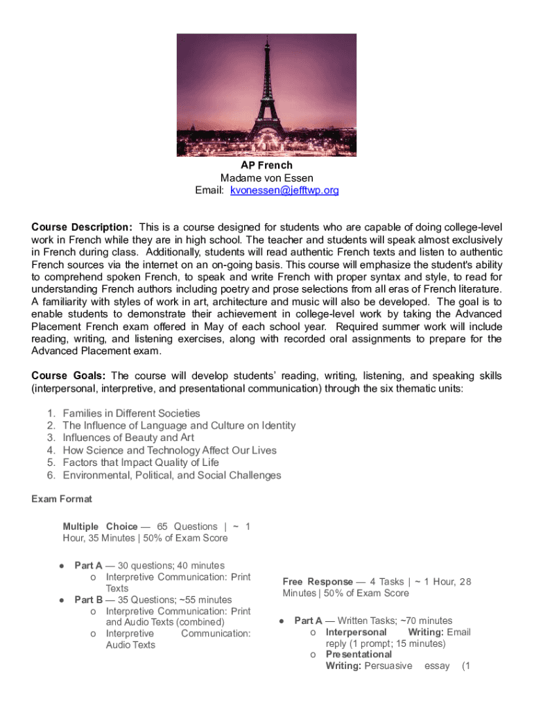 Fillable Online AP French Language and CultureAP Students - College ...