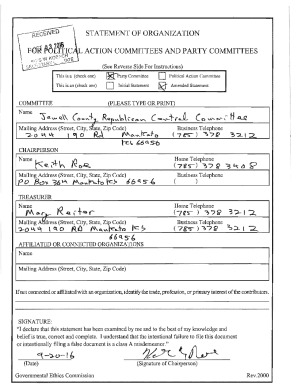 Fillable Online ethics ks STATEMENT OF ORGANIZATION FOR POLITICAL ...