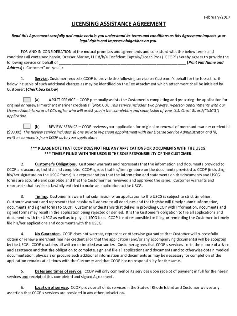 Fillable Online LICENSING ASSISTANCE AGREEMENT Confident Captain Fax ...