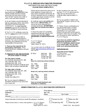 Fillable Online pluto rescue spay/neuter program information and instructions Fax Email Print ...