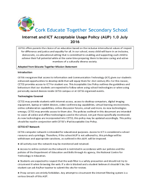 Fillable Online Internet Safety: Acceptable Use Policy - Cork Educate ...
