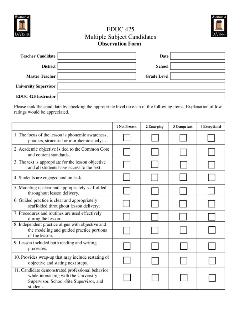 Fillable Online EDUC 440 Fillable Observation Form.doc - EDUC 440 Multiple Subject ... Fax Email ...
