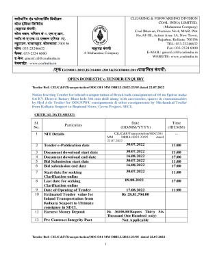 Fillable Online 2 Tender e-Publication date 3 - Coal India Limited Fax ...