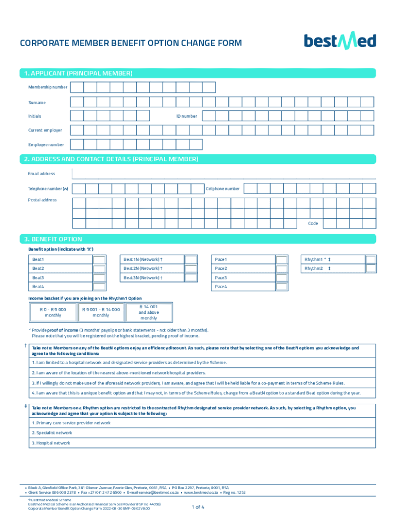 Fillable Online CORPORATE MEMBER BENEFIT OPTION CHANGE FORM ...