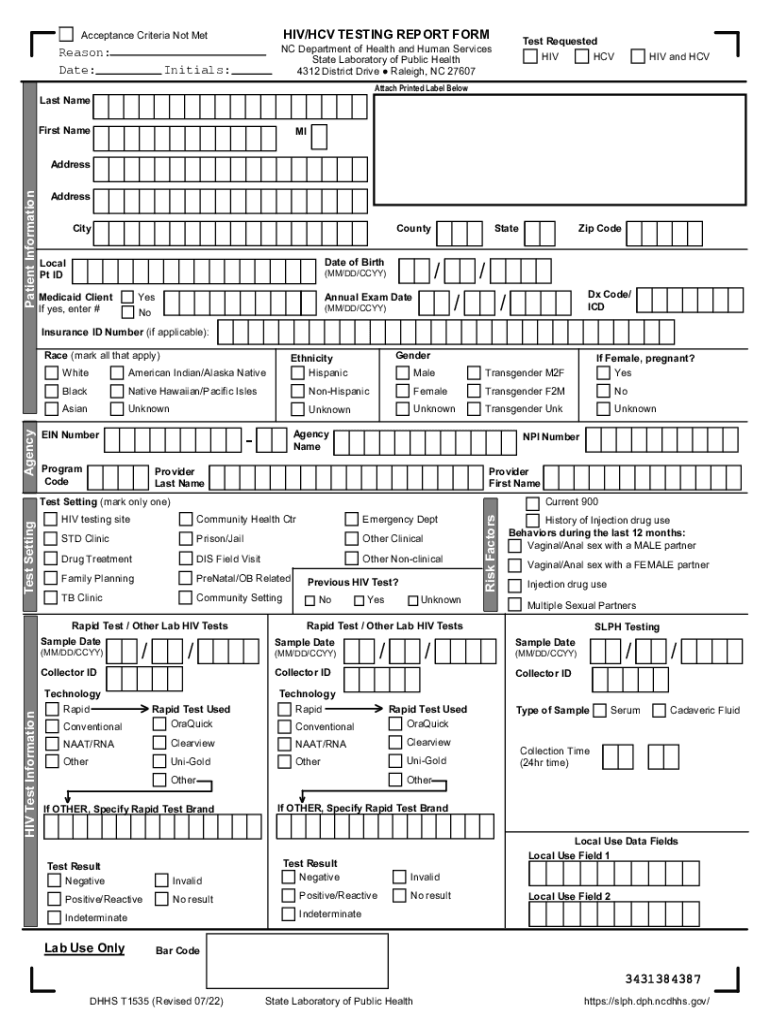 Fillable Online Fillable Online INSTRUCTIONS for HIV/HCV TESTING REPORT ...