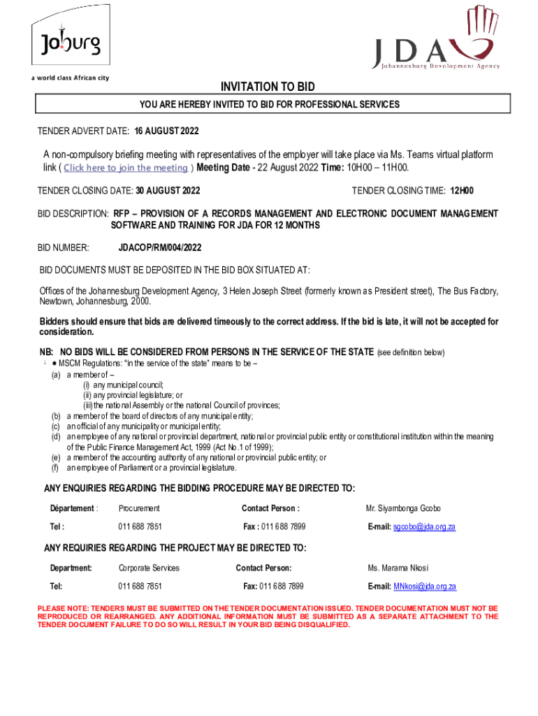 Fillable Online Invitation to tender letter: Sample letter and editable ...