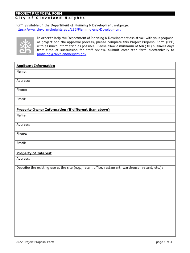 Fillable Online PROJECT PROPOSAL FORM C i t y o f C l e v e l a n d H e i g h t s ... Fax Email ...