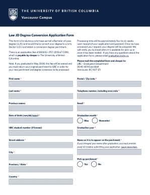 Fillable Online students ubc Law JD Degree Conversion Application Form - Student.ubc.ca Fax ...