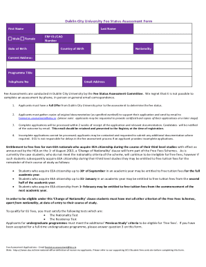 Fillable Online Fillable Online Dublin City University Fee Status ...