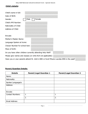 Fillable Online Special Class Enrolment Application Form September 2022 ...