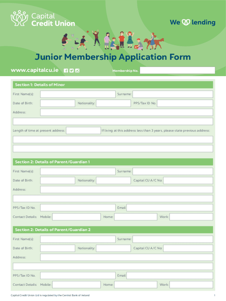 Fillable Online Junior Membership Application Form - Capital Credit ...