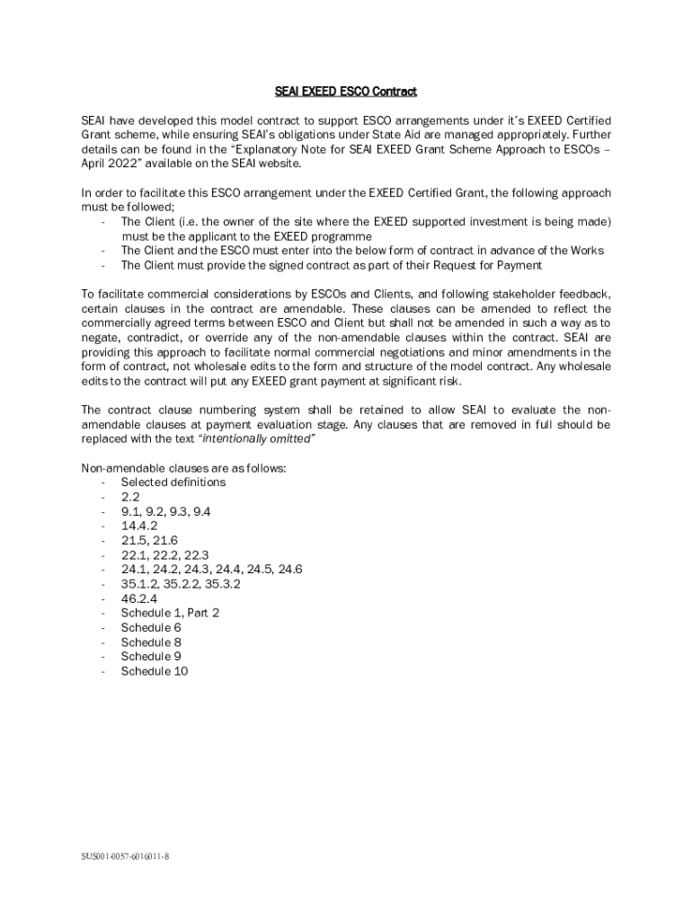 Fillable Online SEAI EXEED ESCO Contract Explanatory Note for SEAI ...