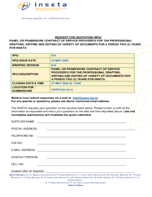 Fillable Online REQUEST FOR QUOTATION (RFQ) APPOINTMENT OF A PANEL OR ...