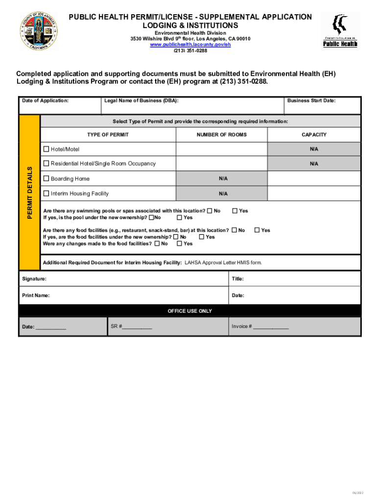 Fillable Online Lodging and - Los Angeles County Department of Public ...