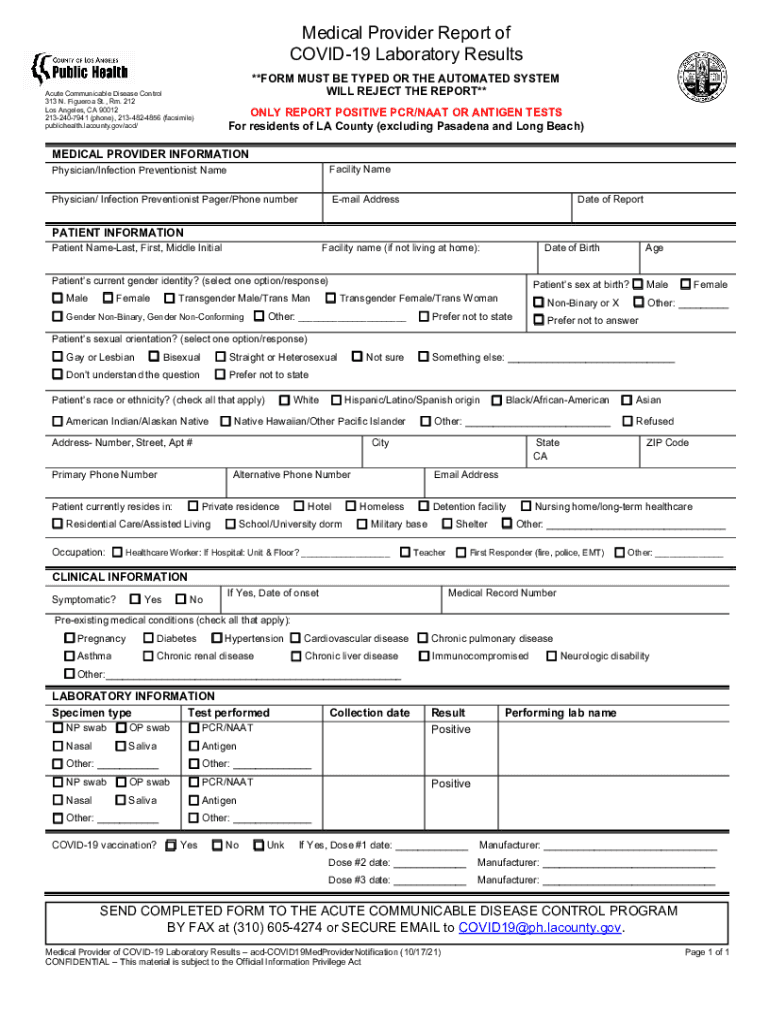 2021-2025 Form CA Notification From Medical Provider of COVID-19 ...