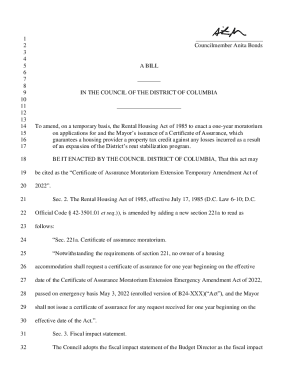 Fillable Online Certificate of Assurance Moratorium Extension DC ...