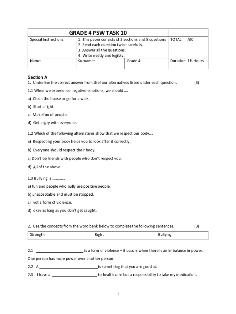 Fillable Online INSTRUCTIONS 1. This paper consists of four (4 ...