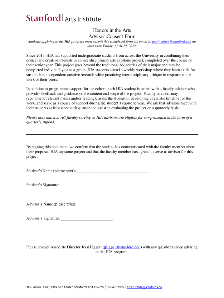 Fillable Online Honors in the Arts Advisor Consent Form Fax Email Print ...