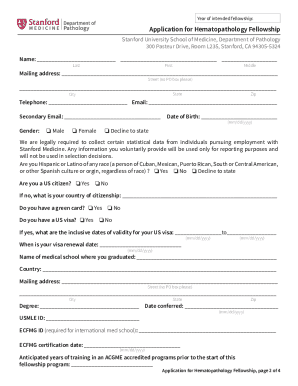 Fillable Online med stanford Department of Pathology Application for ...