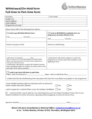Fillable Online Withdrawal/On-Hold form Full-time to Part-time form Fax ...
