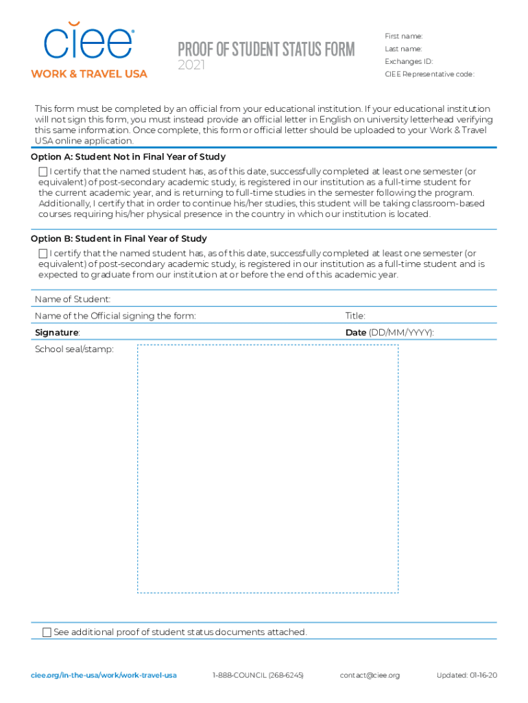 Fillable Online PROOF OF STUDENT STATUS FORM Fax Email Print - pdfFiller